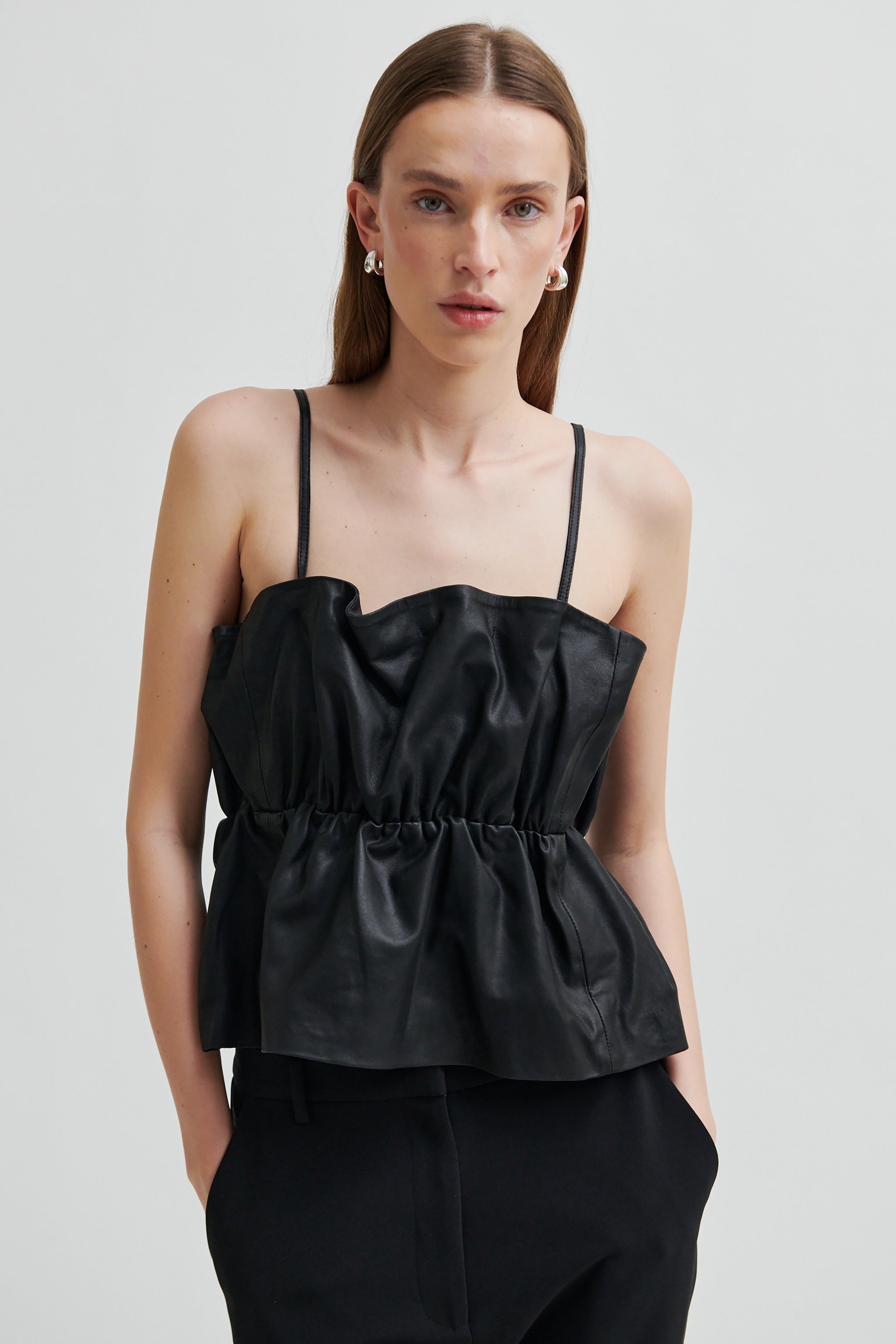 Second Female Cova Leather Top - Black | RUM Amsterdam
